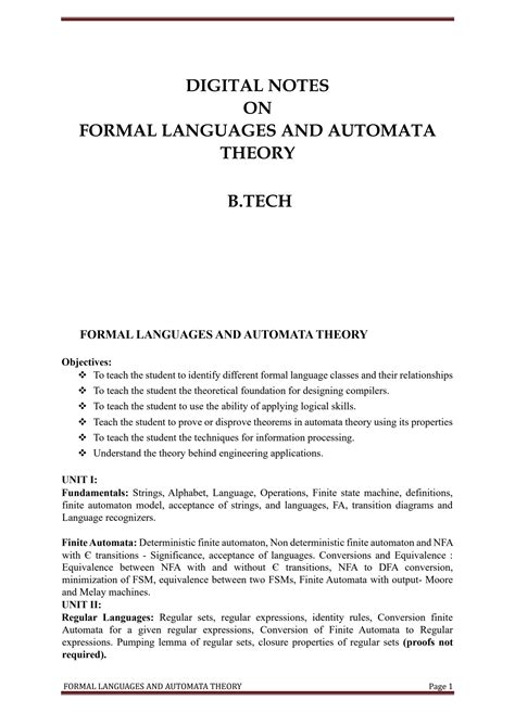Solution Formal Languages And Automata Theory Full Notes Studypool
