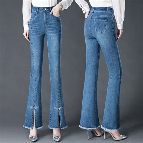 고탄력 슬릿 플레어 청바지 여성용 새로운 느슨한 멀티 포켓 캐주얼 바지 Y2k 2022 트렌드 의류 봄 가을 Aliexpress