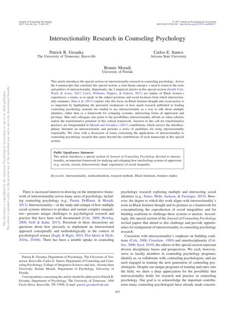 Pdf Intersectionality Research In Counseling Psychology