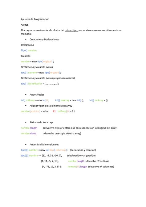 Apuntes de Programación Arrays Apuntes de Programación Arrays Apuntes de Programación