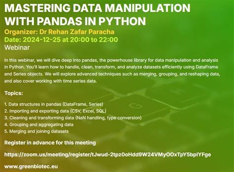 Mastering Data Manipulation With Pandas In Green Biotec Gmbh Germany