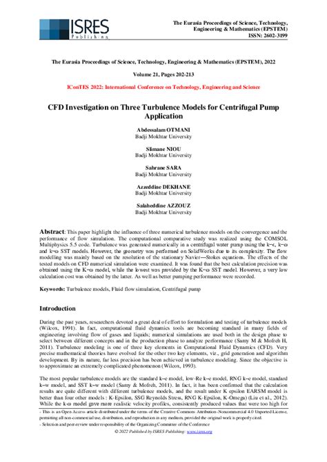 Pdf Cfd Investigation On Three Turbulence Models For Centrifugal Pump