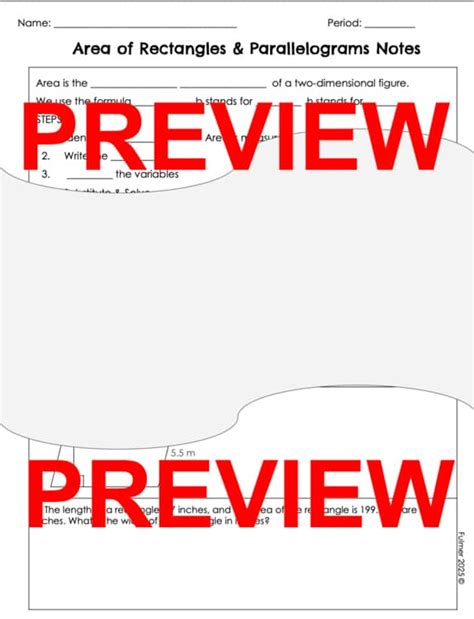 Area Of Rectangle And Parallelogram Notes By 6th Math Mania Tpt