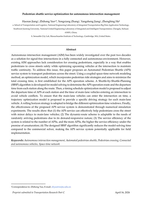 Pdf Pedestrian Shuttle Service Optimization For Autonomous