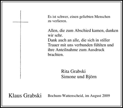 Traueranzeigen Von Klaus Grabski Trauer In Nrwde