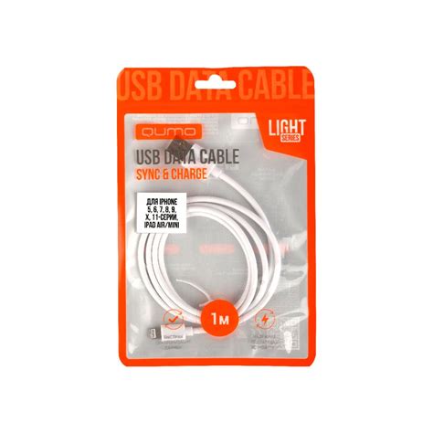 Кабель Qumo Light Series Usb Apple 8 Pin 1м 5В 1a оплетка Pvc коннектор Pvc белый 30502
