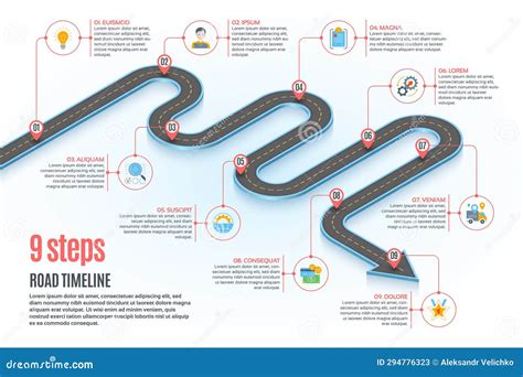 Isometric Navigation Map Infographic 9 Steps Timeline Concept Winding