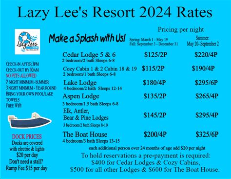 Rates And Policies Table Rock Lake Lazy Lees Cabin Resort Rates And Policies Table Rock Lake Lazy Lees Cabin Resort