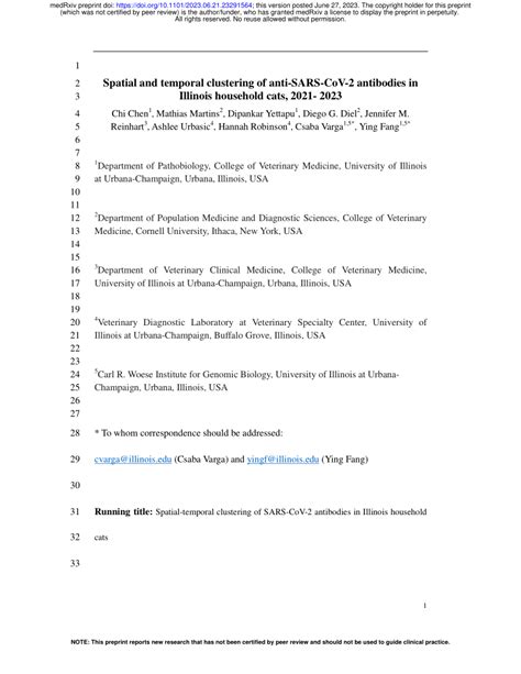 Pdf Spatial And Temporal Clustering Of Anti Sars Cov 2 Antibodies In Illinois Household Cats
