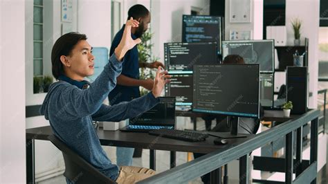 Premium Photo Asian Web Developer Working With Hologram And Augmented