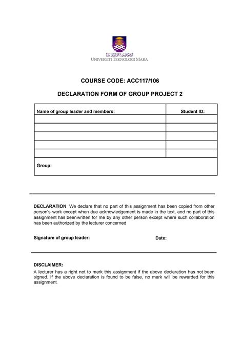 Assignment 2 Question Course Code Acc117 Declaration Form Of Group
