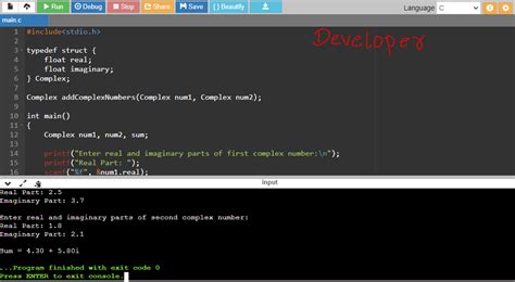 C Program To Add Two Complex Numbers