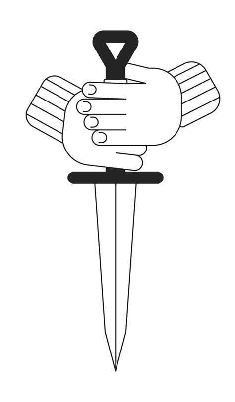 holding medieval sword flat monochrome isolated vector object sharp