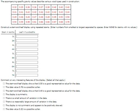 solved the accompanying specific gravity values describe