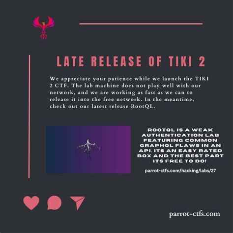 Parrot Ctfs On Linkedin Hacking Ctf Annoucment Capturetheflag Tiki2 Rootql Hack Hacker