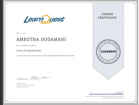 Earned My Linux Fundamentals Certificate From Coursera Amrutha Dodamani
