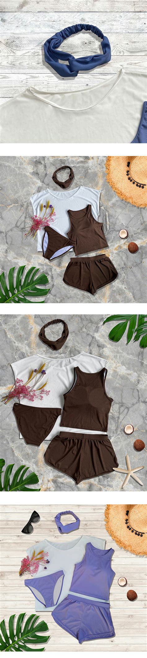 楽天市場タンキニ水着 点セットレディース 体型カバー Tシャツ ラッシュガード セパレート タンクトップ 短パン カチューム 袖 大きいサイズ 代 ミセス 無地