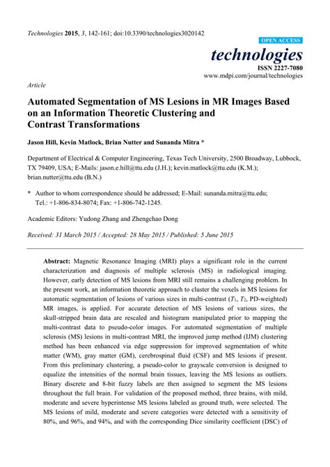 pdf automated segmentation of ms lesions in mr images based on an