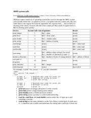 MIPS System Calls MIPS System Calls From SPIM S20 A MIPS R2000 Simulator James J Larus