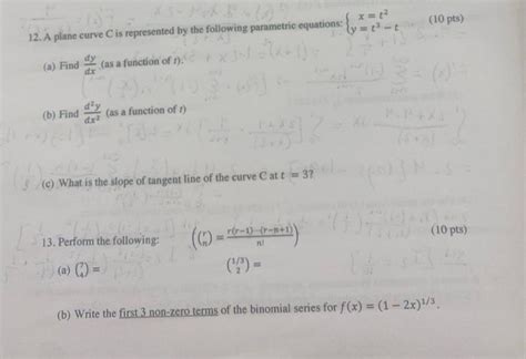 solved 12 a plane curve c is represented by the following
