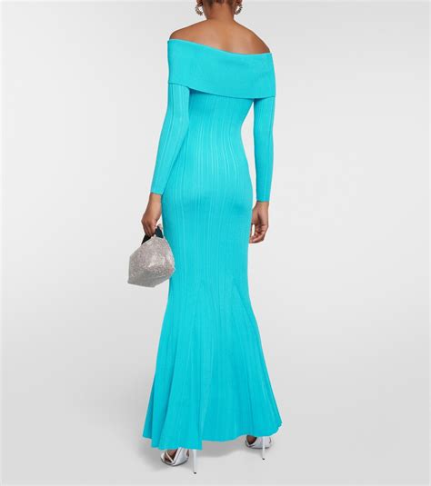 Self Portrait Off Shoulder Ribbed Knit Maxi Dress Self Portrait