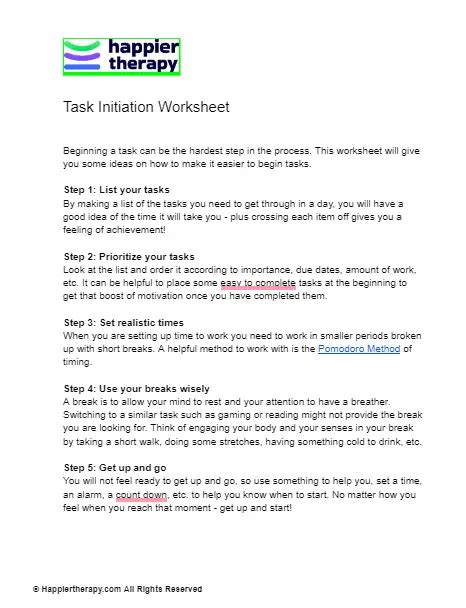 Task Initiation Worksheet Happiertherapy