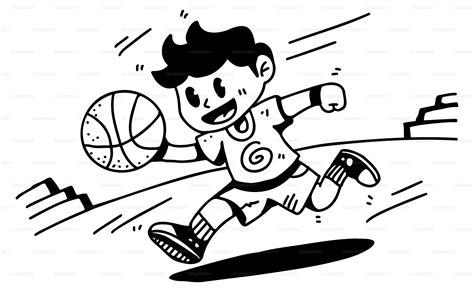 농구를 하는 소년의 흑백 그림 벡터 Unsplash의 만화 농구 이미지