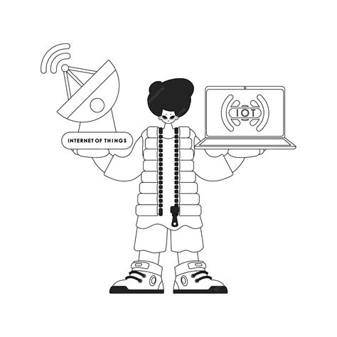 Premium Vector A Person Grasping An Antenna And Laptop To Link With Iot Info Drawn In A Linear