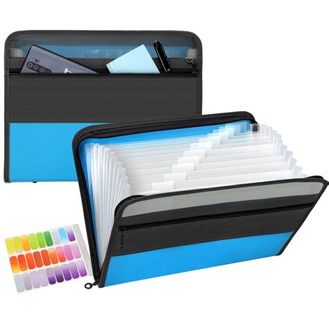 Expanding File Folder 13 Pockets With Zipper Closure Tranbo Letter A4 Size Plastic Portable