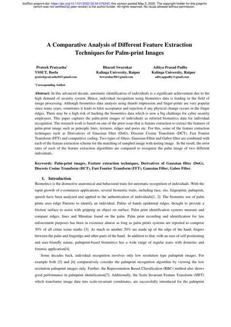 Pdf A Comparative Analysis Of Different Feature Extraction Techniques For Palm Print Images