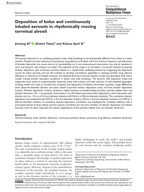 Pdf Deposition Of Bolus And Continuously Inhaled Aerosols In Rhythmically Moving Terminal Alveoli