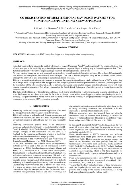 Pdf Co Registration Of Multitemporal Uav Image Datasets For Monitoring Applications A New