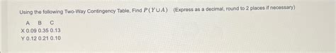 Solved Using The Following Two Way Contingency Table Find