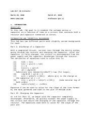 Lab 217 Report Lab 217 RC Circuits March 20 2018 March 27 2018 PHYS 121A 016 Professor Qin Li