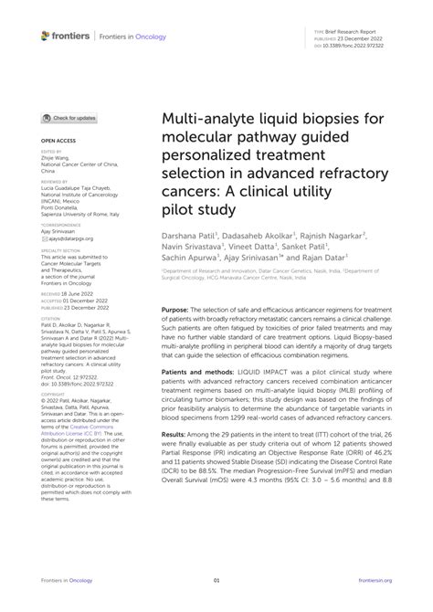 Pdf Multi Analyte Liquid Biopsies For Molecular Pathway Guided
