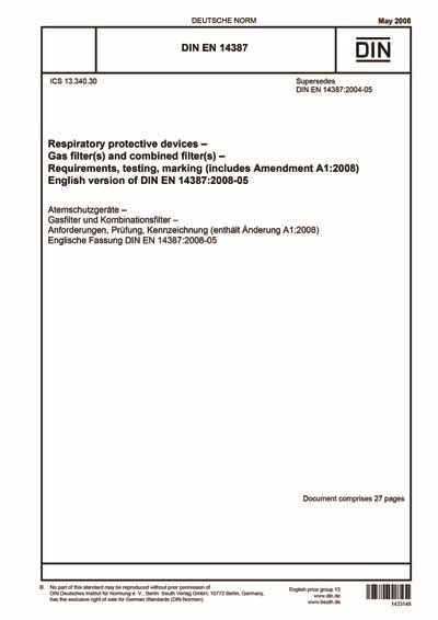 Din En 143872008 Respiratory Protective Devices Gas Filters And