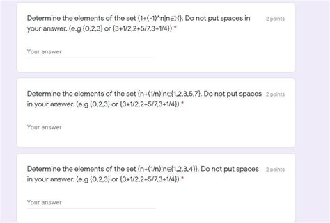 Solved 2 Points Determine The Elements Of The Set 1 1 N Chegg Com