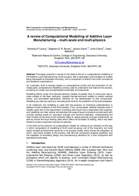 Pdf A Review Of Computational Modelling Of Additive Layer Manufacturing Multi Scale And