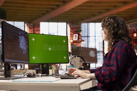 It Specialist Using Mockup Pc Working With Artificial Intelligence Technology Stock Image