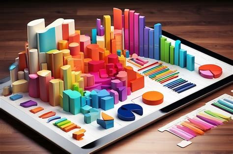 Premium Photo Diagram Analysis With Many Colorful Charts On A Tablet Computer 3d Rendering
