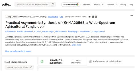 Practical Asymmetric Synthesis Of S Ma20565 A Wide Spectrum Agricultural Fungicide [scite