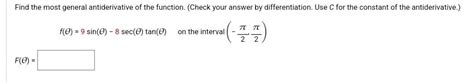 Solved Find The Most General Antiderivative Of The Function