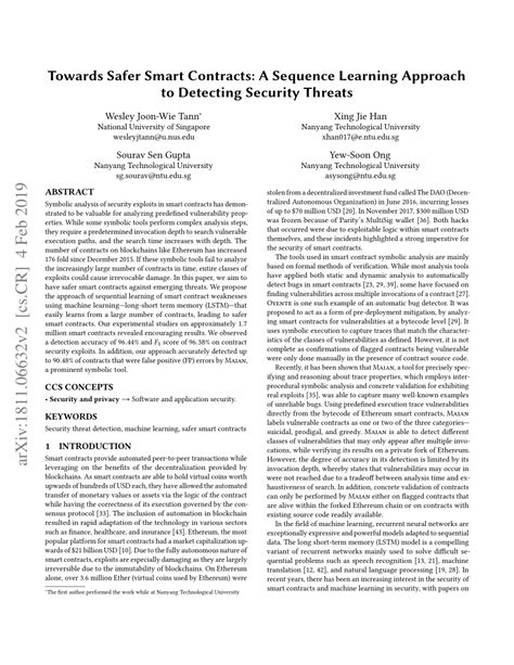 Pdf Towards Safer Smart Contracts A Sequence Learning Approach To Detecting Vulnerabilities