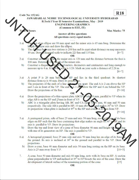 JNTUH B Tech Engineering Graphics May Question Paper University Question Papers