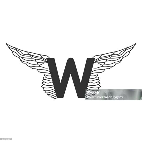 날개와 함께 우아한 동적 문자 W 선형 디자인 문신 모든 교통 서비스 또는 스포츠 지역에 사용할 수 있습니다 벡터 일러스트 레이 션에 고립 된 흰색 배경 날기에 대한 스톡