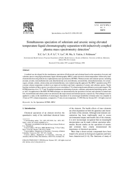 Pdf Simultaneous Speciation Of Selenium And Arsenic Using Elevated Temperature Liquid