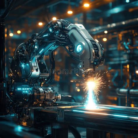 Advanced Robotic Arm Welding In A High Tech Factory Stock Illustration