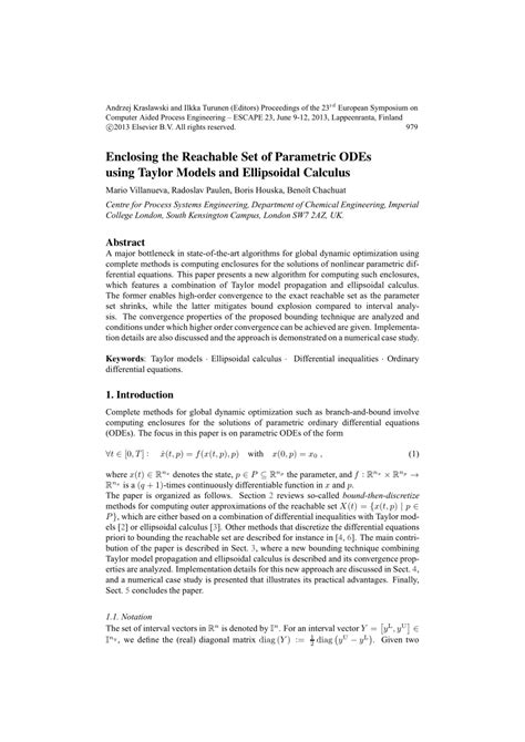Pdf Enclosing The Reachable Set Of Parametric Odes Using Taylor Models And Ellipsoidal Calculus