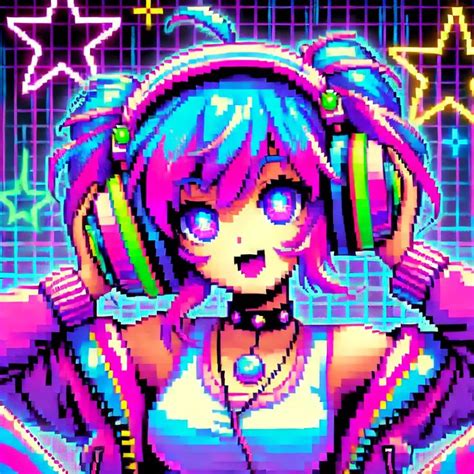 ☾⋆⁺₊🎧 Anime Pfp Neon Retro Neon Pixel Design Neon Lights Pixel Art