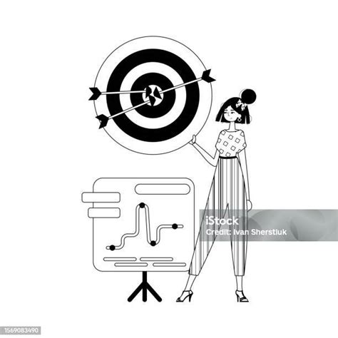 그래프를 가진 여자 친구 화살이 까마귀를 때린다 커널 컬러 및 고환 고환 Ashen 선형 유행 트렌디한 스타일 벡터 일러스트레이션 3차원 형태에 대한 스톡 벡터 아트 및